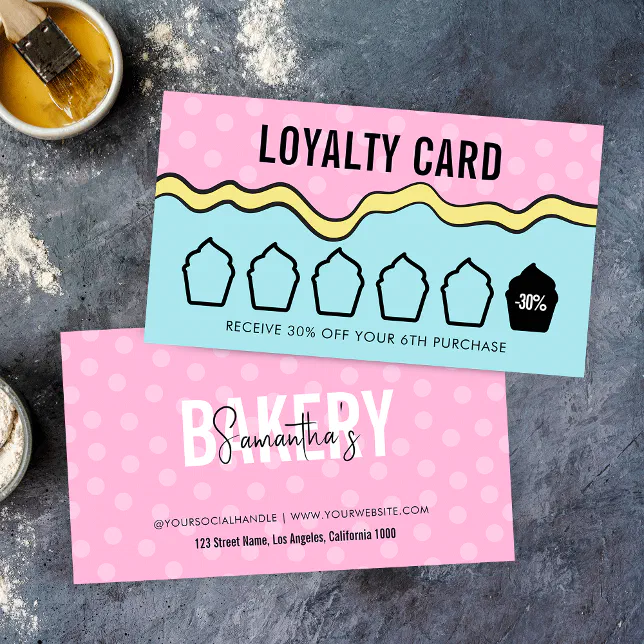 Modern Cartoon Colorful Fun Groovy Cupcake Bakery Loyalty Card | Zazzle