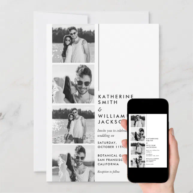 Modern Casual 4 Photo Booth All in One Wedding Invitation | Zazzle