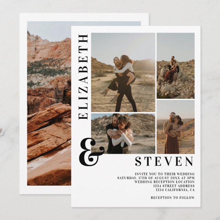 Modern casual bold ampersand 5 photo grid wedding invitation | Zazzle.com