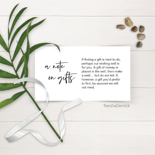 Modern casual elegance wedding, A note on gifts Enclosure Card | Zazzle