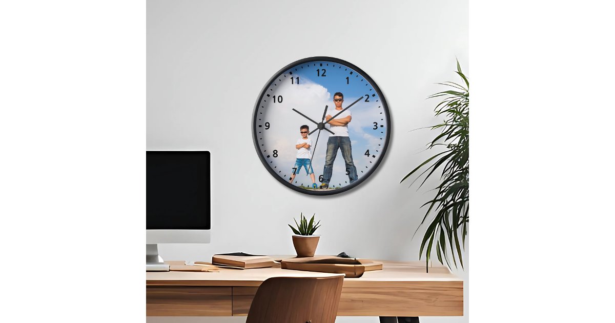 Modern Casual Personalized Family Photo Wall Clock | Zazzle