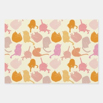 Modern Cat Pattern Pink Orange Wrapping Paper Sheets | Zazzle
