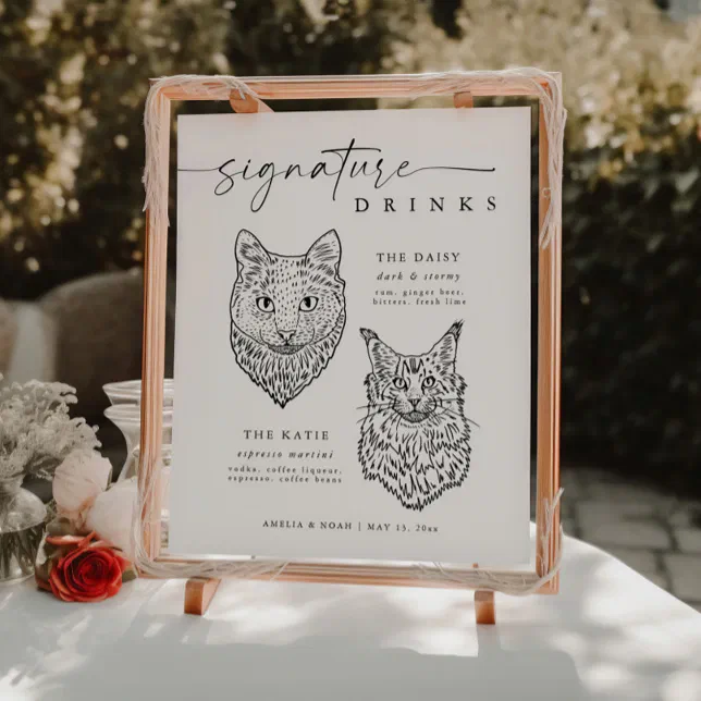Modern Cat Signature Drinks Wedding Pet Bar Sign | Zazzle