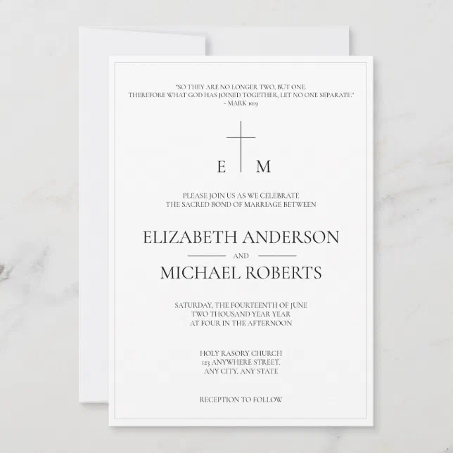 Modern Catholic Photo B&W Cross Wedding Invitation | Zazzle