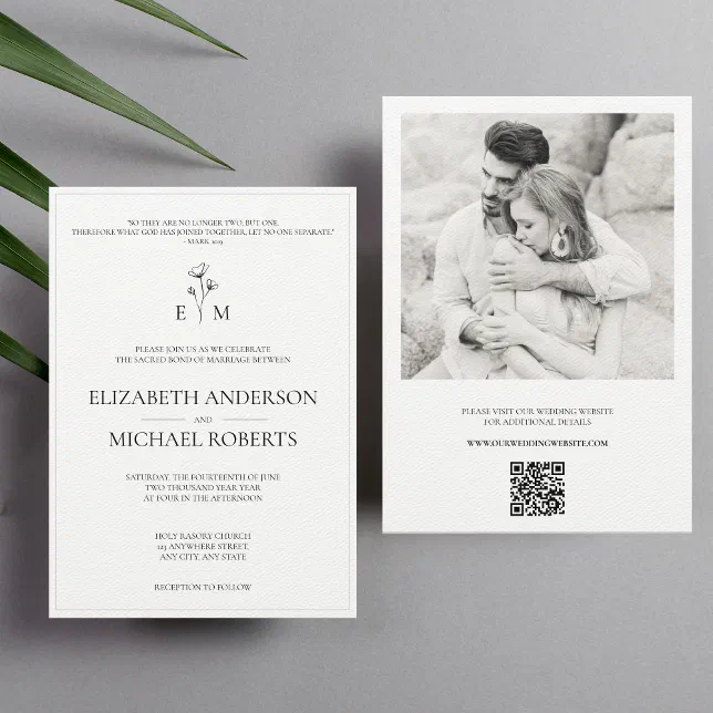 Modern Catholic Wedding Invitations with QR code | Zazzle
