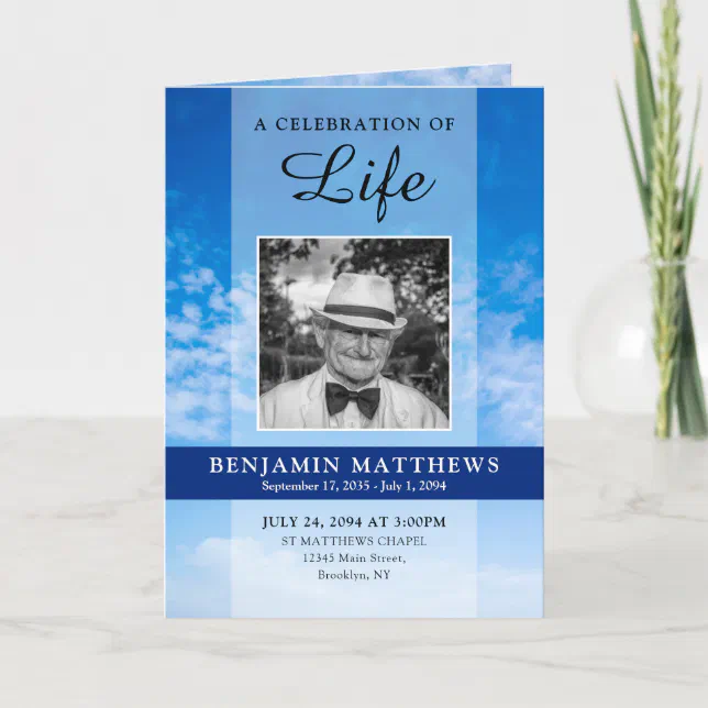 Modern Celebration Life Funeral Blue Sky Program Zazzle