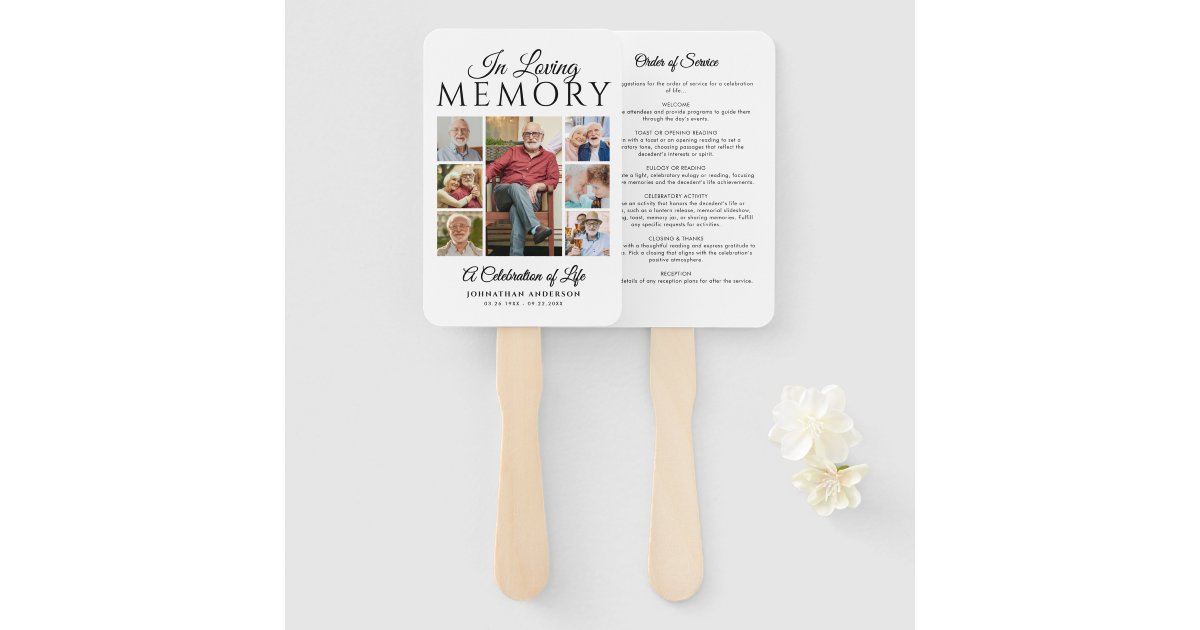 Modern Celebration of Life 7-Photo Funeral Program Hand Fan | Zazzle