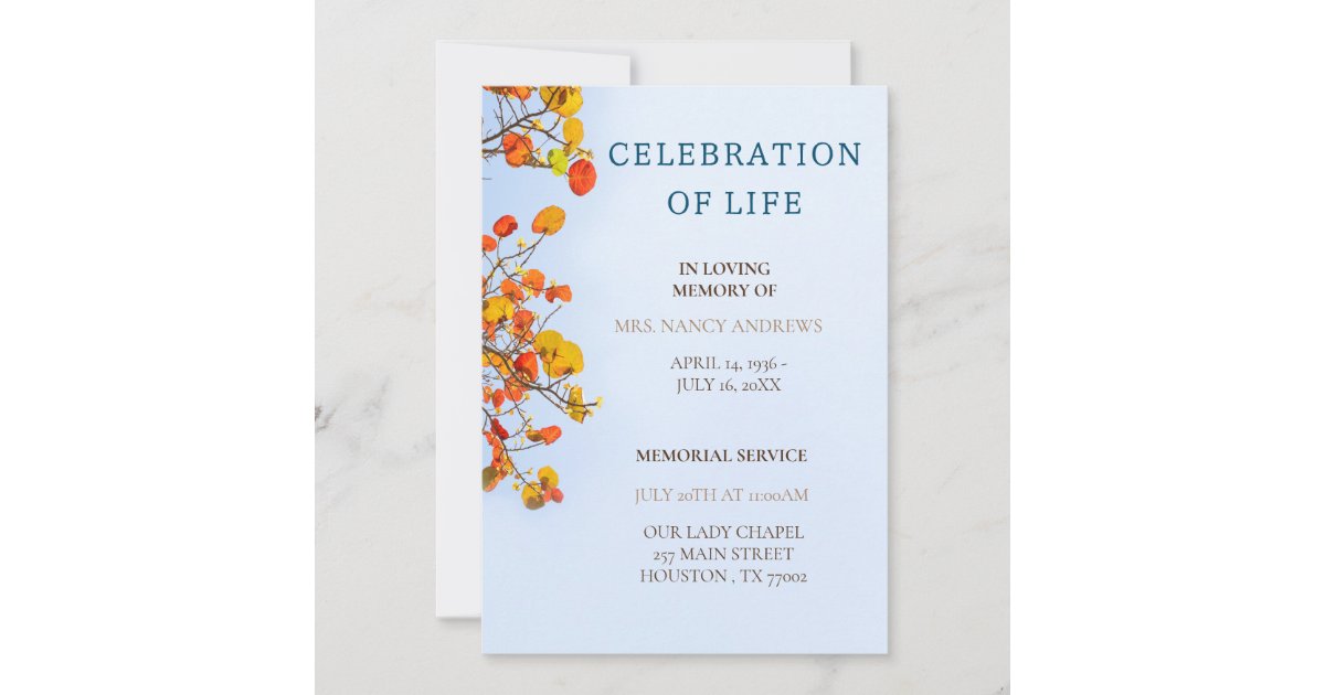 Modern celebration of life bereavement invitation | Zazzle