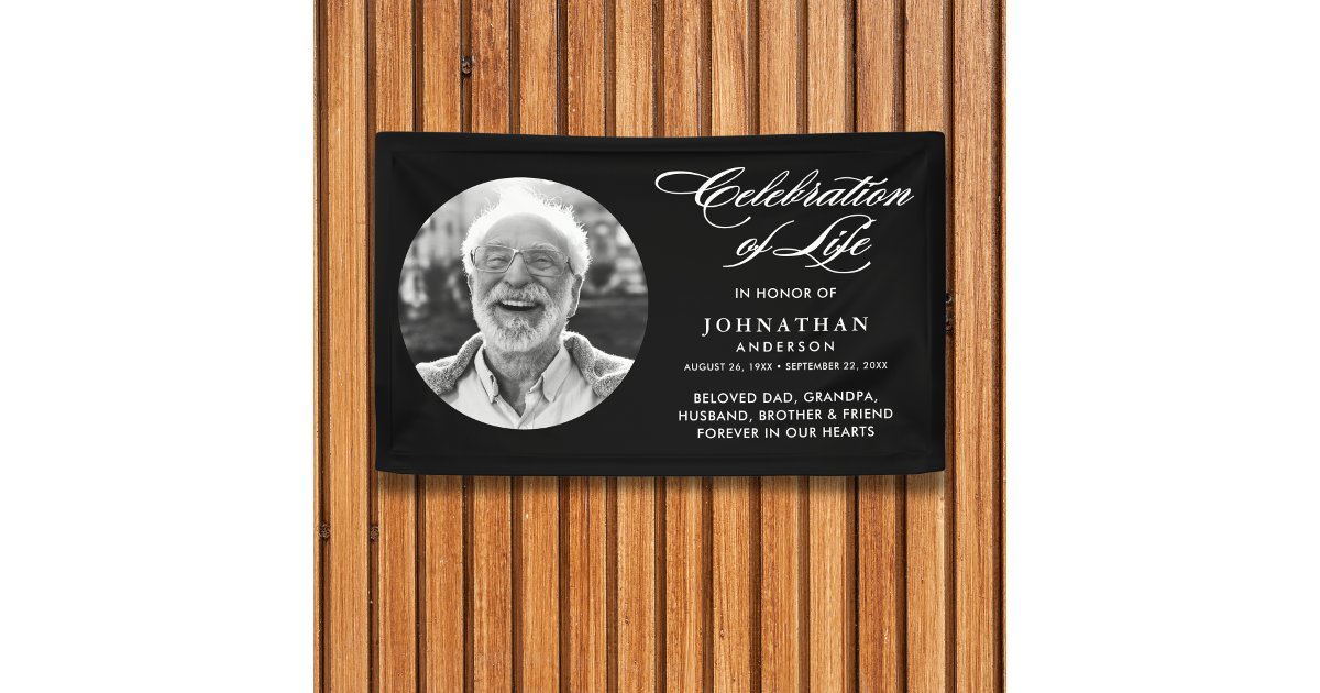 Modern Celebration of Life Elegant Script & Photo Banner | Zazzle