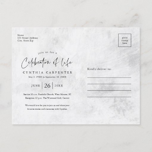 Modern Celebration of Life Memorial Funeral Postcard | Zazzle