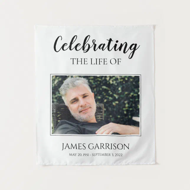 Modern Celebration Of Life with Photo Funeral Tapestry | Zazzle