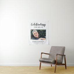 Modern Celebration Of Life with Photo Funeral Tapestry | Zazzle