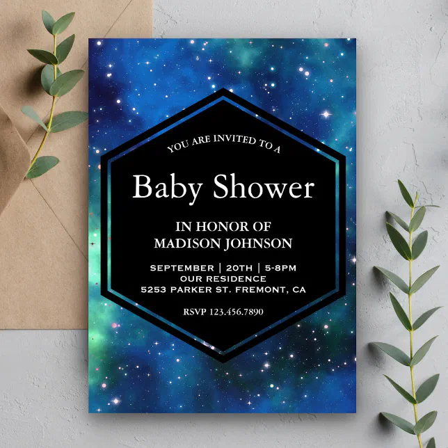 Modern Celestial Space Galaxy Baby Shower Invitation | Zazzle