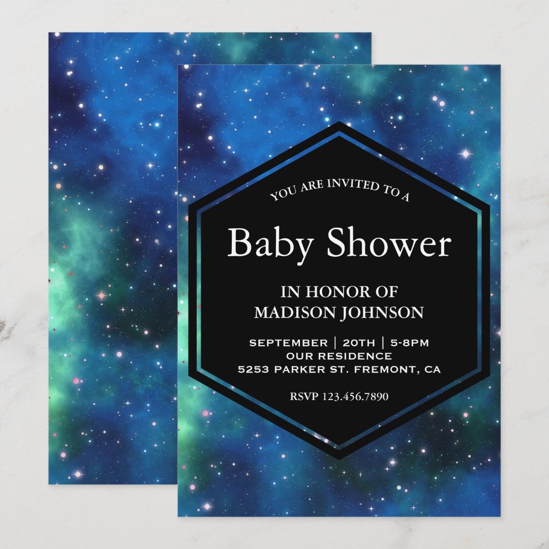Modern Celestial Space Galaxy Baby Shower Invitation | Zazzle