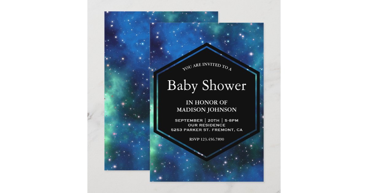 Modern Celestial Space Galaxy Baby Shower Invitation | Zazzle
