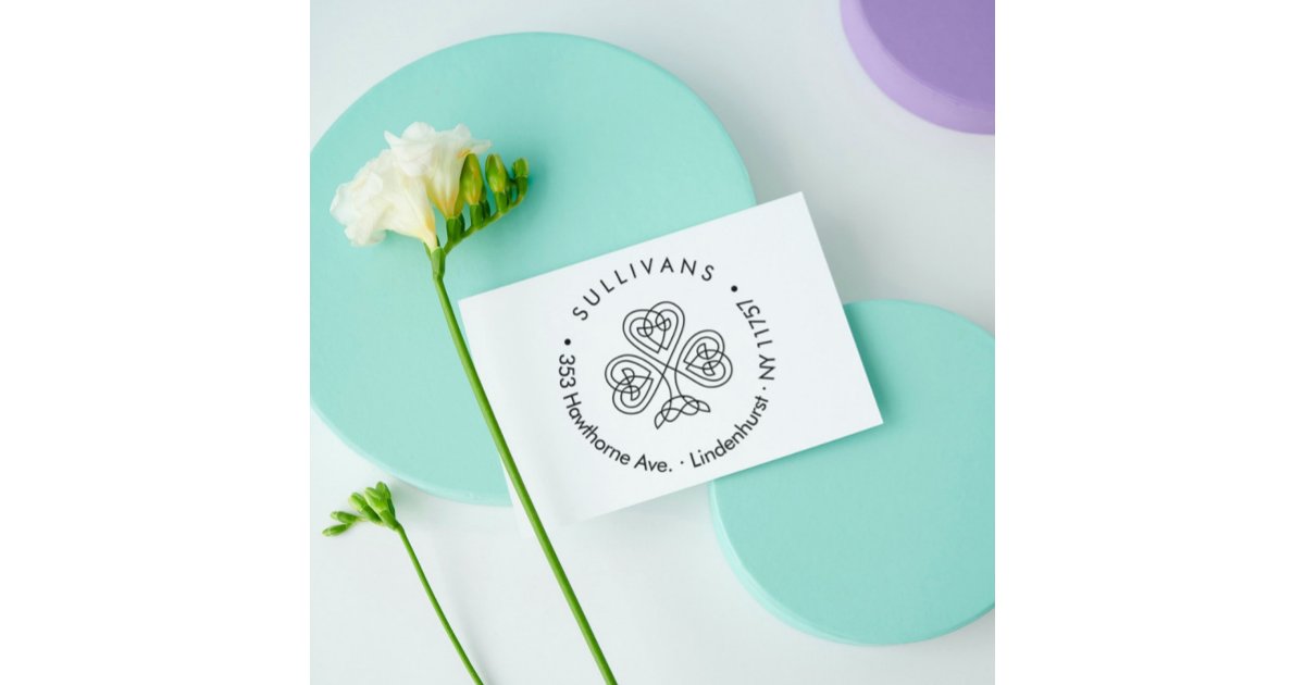 Modern Celtic Knot Shamrock Family Return Address Rubber Stamp | Zazzle