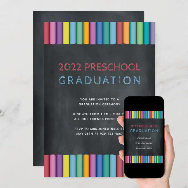 Modern Chalk Preschool Graduation Invitation | Zazzle