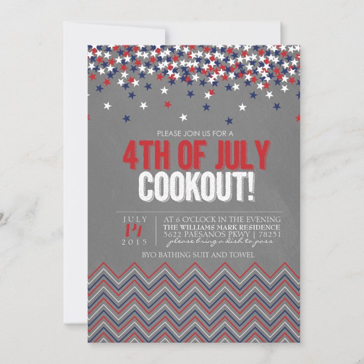 Modern Chalkboard 4th of July Cookout Invitation | Zazzle