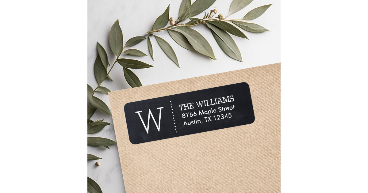 Modern Chalkboard Custom Monogram Return Address Label | Zazzle