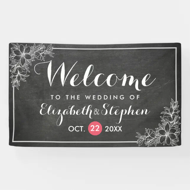 Modern Chalkboard Floral Frame Wedding Welcome Banner | Zazzle