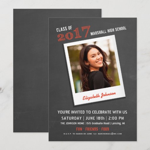 Modern Chalkboard Graduation Invitation with Photo | Zazzle