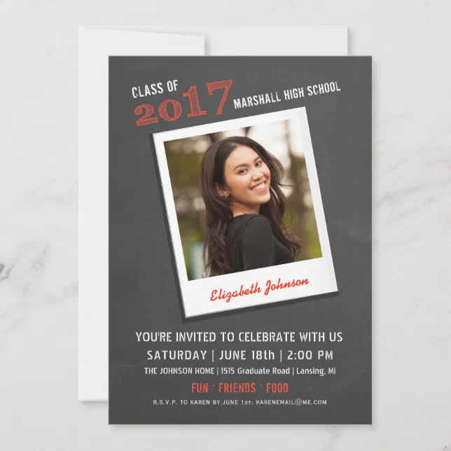 Modern Chalkboard Graduation Invitation with Photo | Zazzle