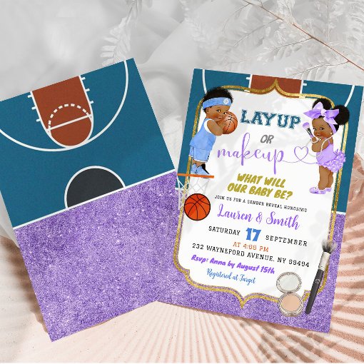 Modern Chalkboard Layup or Makeup Gender Reveal Invitation | Zazzle