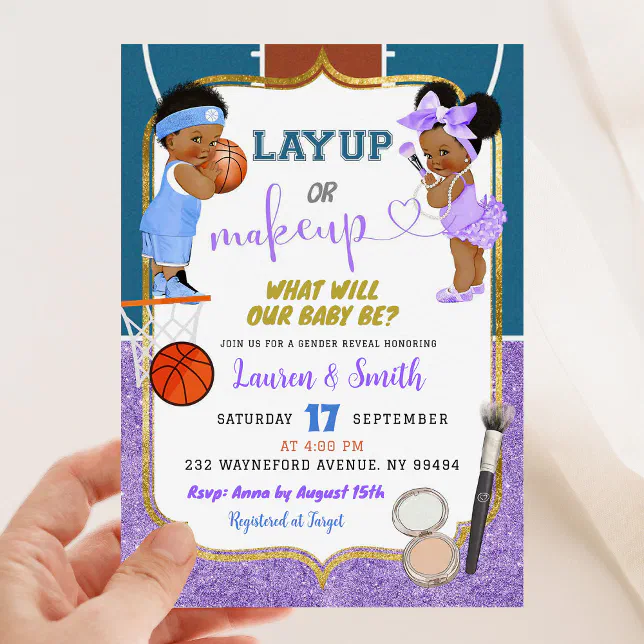 Modern Chalkboard Layup or Makeup Gender Reveal Invitation | Zazzle