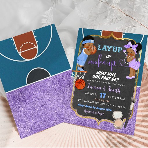 Modern Chalkboard Layup or Makeup Gender Reveal Invitation | Zazzle