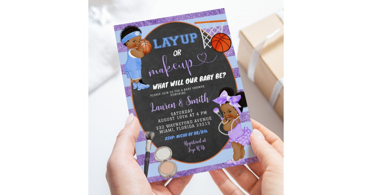 Modern Chalkboard Layup or Makeup Gender Reveal Invitation | Zazzle