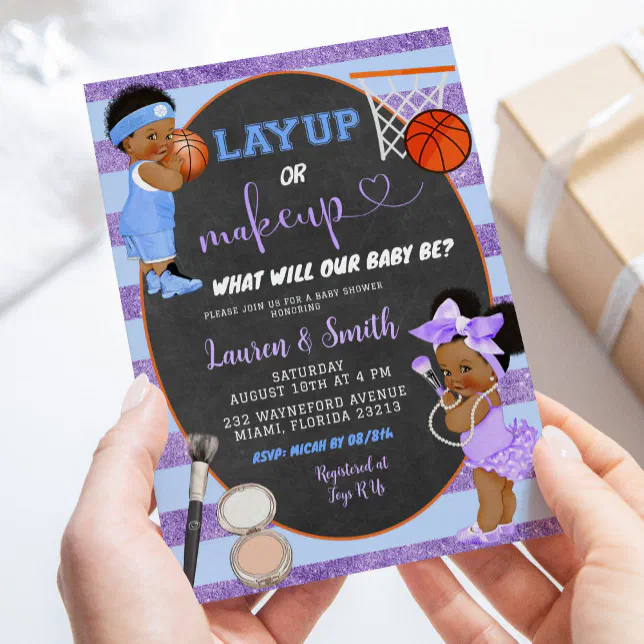 Modern Chalkboard Layup or Makeup Gender Reveal Invitation | Zazzle