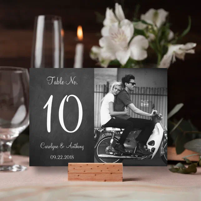 Modern Chalkboard Photo Wedding Table Number Cards | Zazzle
