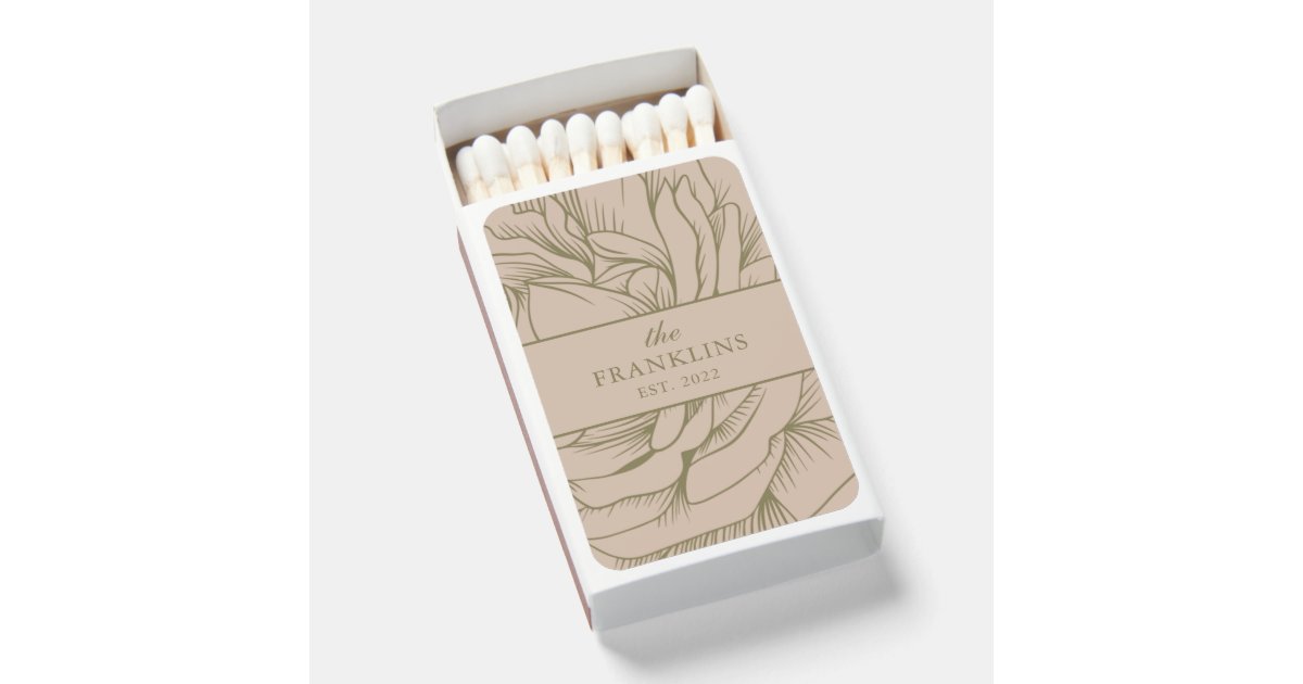 Modern Champagne Botanical Wedding Matchbox Matchboxes | Zazzle