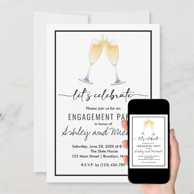 Modern Champagne Engagement Party Invitation | Zazzle