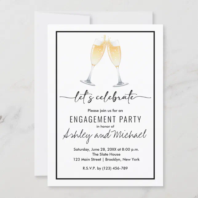 Modern Champagne Engagement Party Invitation | Zazzle