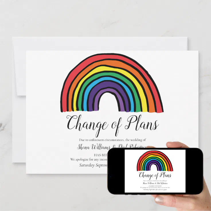 Modern Change the Date Postponed Event Rainbow Save The Date | Zazzle