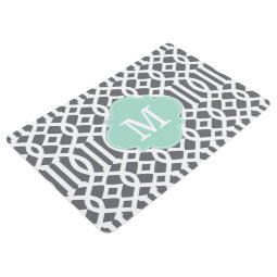 Modern Charcoal and Mint Trellis Custom Monogram Floor Mat | Zazzle