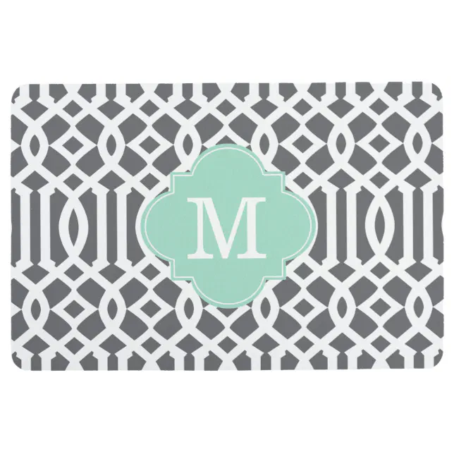 Modern Charcoal and Mint Trellis Custom Monogram Floor Mat | Zazzle