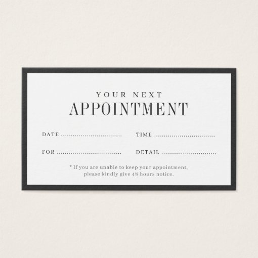 Modern charcoal black border appointment card | Zazzle