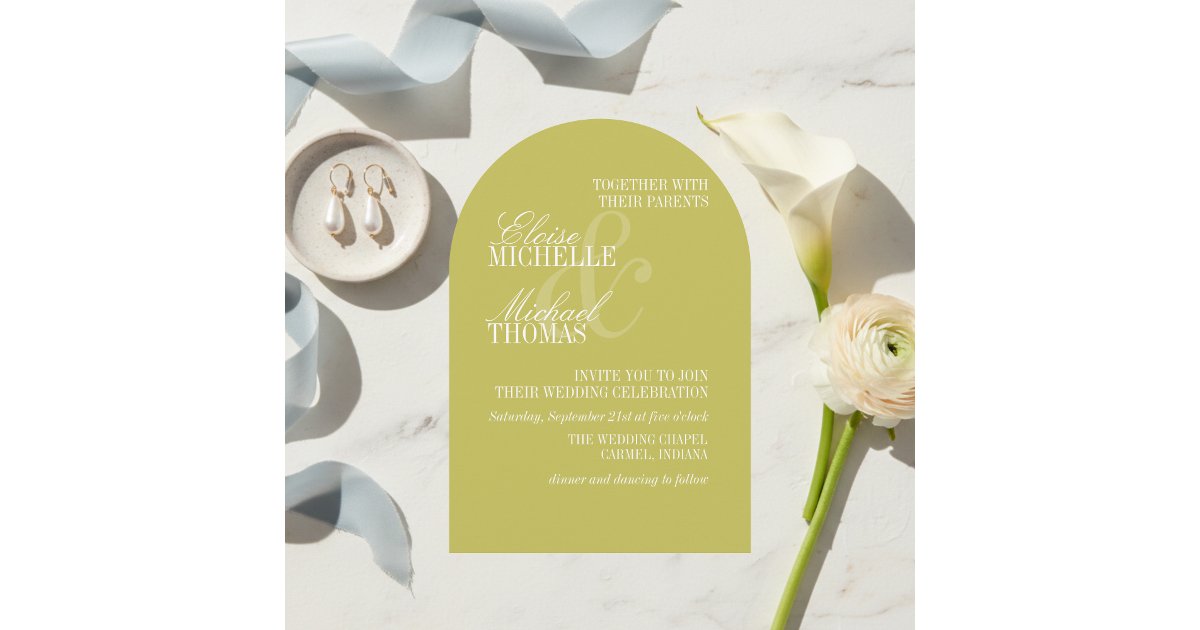 Modern Chartreuse Formal Arch Wedding Invitation | Zazzle