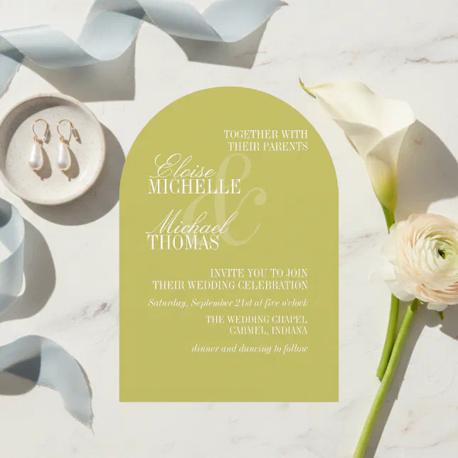 Modern Chartreuse Formal Arch Wedding Invitation | Zazzle