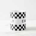 Modern Checker Checkerboard Add Name Black White Coffee Mug | Zazzle
