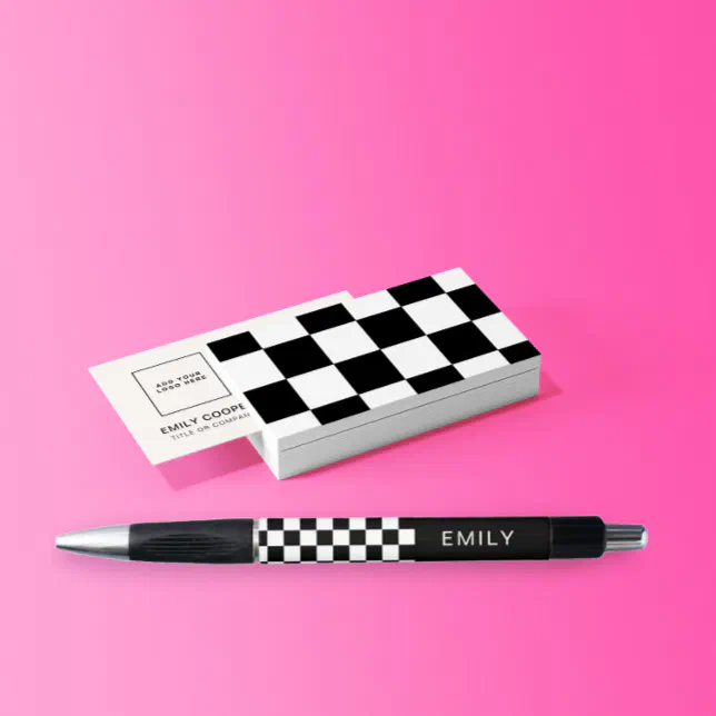 Modern Checker Checkerboard Add Name Black White Pen | Zazzle