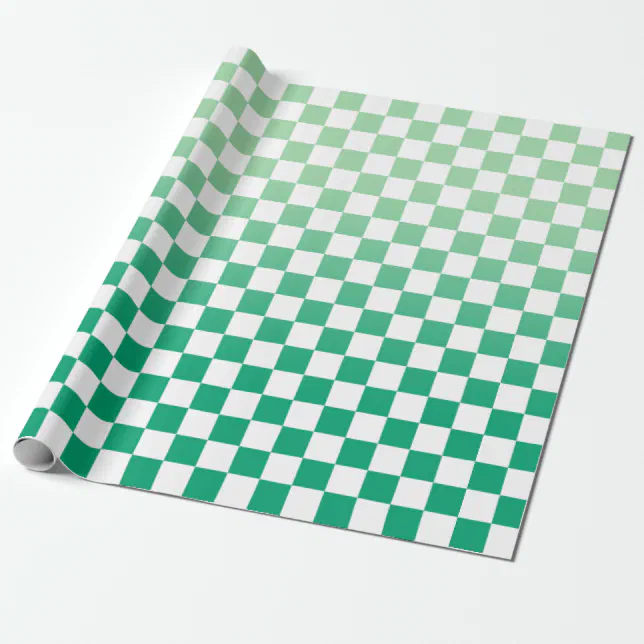 Modern Checkered Green Gradient and White Pattern Wrapping Paper | Zazzle