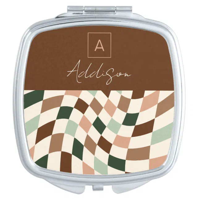 Modern Checkered Personalized Monogram Compact Mirror | Zazzle