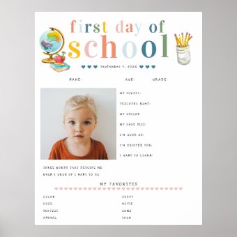 Modern Cheerful Lettering | 1st Day of School Poster | Zazzle