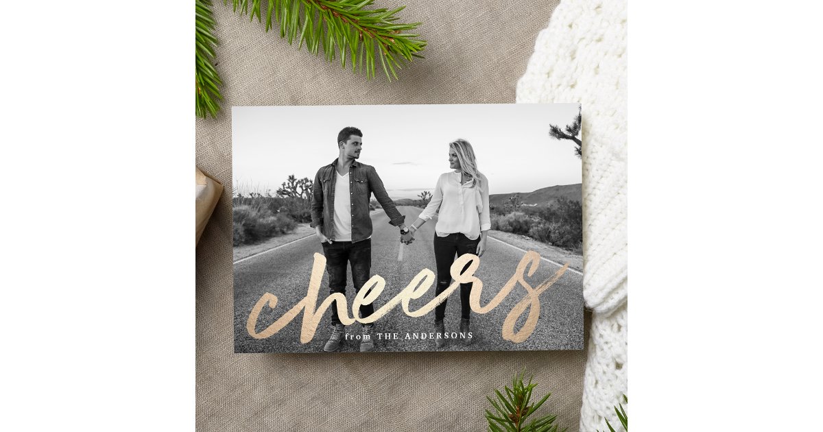 Modern Cheers Gold Luxe Photo Holiday Card | Zazzle