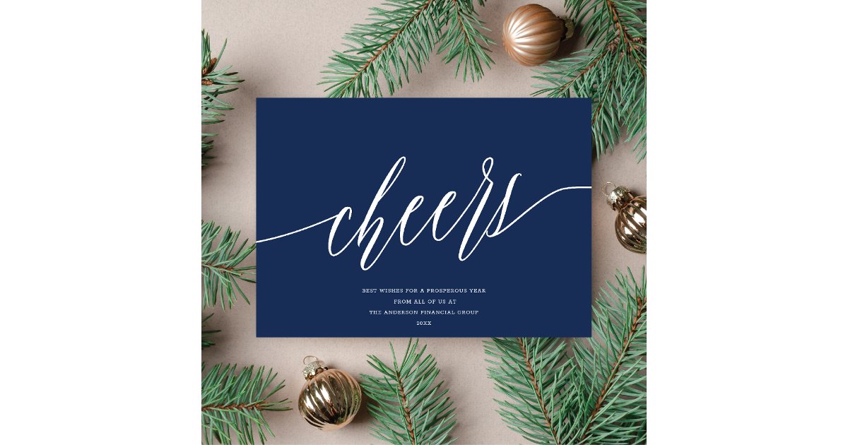 Modern Cheers Non-Photo Business Holiday Card Blue | Zazzle