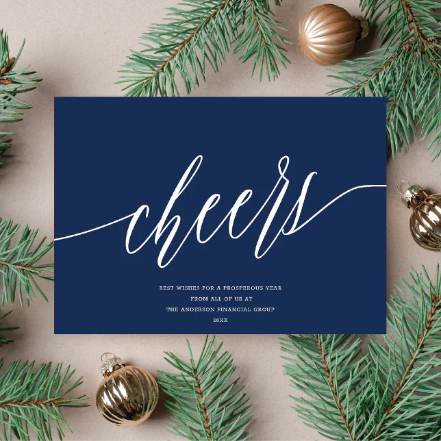 Modern Cheers Non-Photo Business Holiday Card Blue | Zazzle