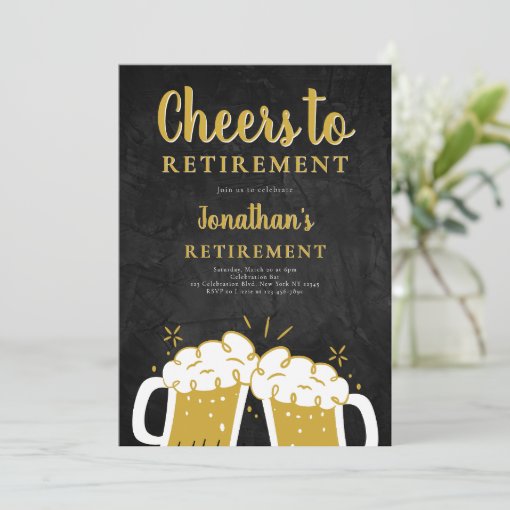 Modern Cheers to Retirement Black Celebration Invitation | Zazzle